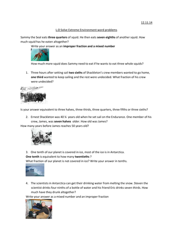 Differentiated Fraction word problems Antarctica | Teaching Resources