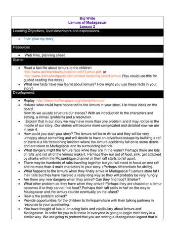 Lemurs Of Madagascar Big Write English sequence | Teaching Resources