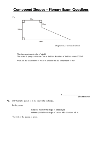 Area of compound shapes & Functional GCSE Exam Q's | Teaching Resources