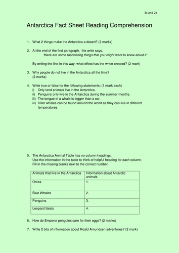 Antartica Reading Comprehension | Teaching Resources