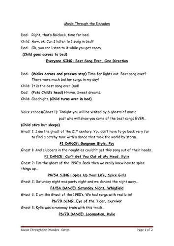 Music Through the Decades - Christmas Script | Teaching Resources