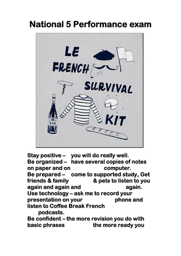 National 5 French Performance exam survival guide | Teaching Resources