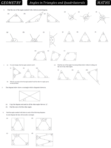 Angles in Triangles and Quadrilaterals lesson | Teaching Resources