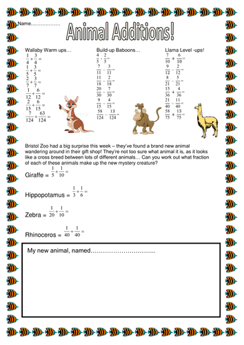 Adding fractions zoo themed | Teaching Resources