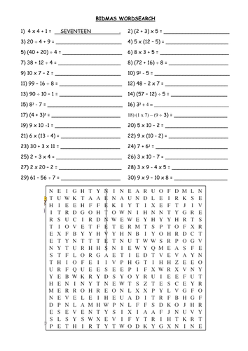 BIDMAS wordsearch | Teaching Resources