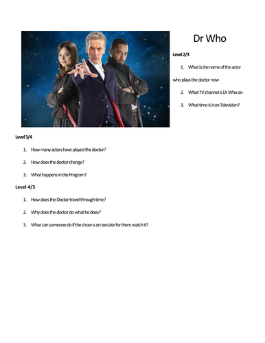 Reading comprehension on Dr Who | Teaching Resources