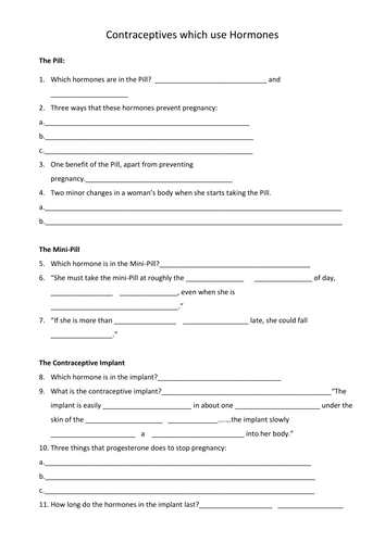 Birth Control Comprehension exercise | Teaching Resources