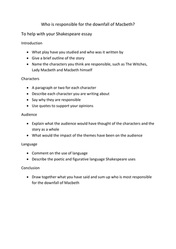 Who is responsible for the downfall of Macbeth | Teaching Resources