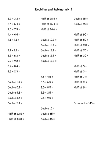 KS2 mental math skills - add/subtract double/half | Teaching Resources