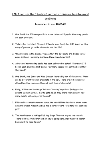 Word problems using Division | Teaching Resources