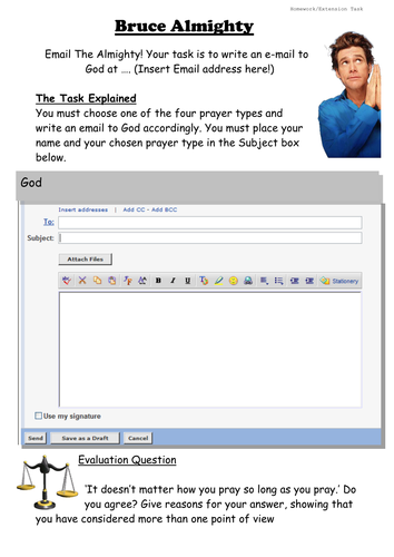 Bruce Almighty Prayer worksheet.doc | Teaching Resources