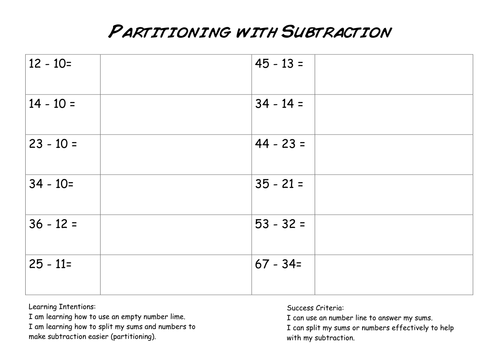 Partitioning Through Subtraction | Teaching Resources