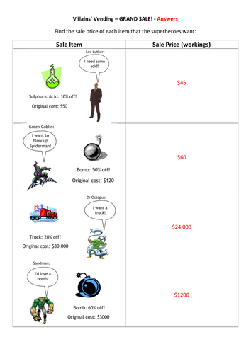 Villains Percentage of a Number | Teaching Resources