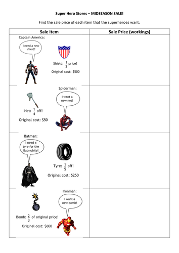 Super Hero Fraction of a Number | Teaching Resources