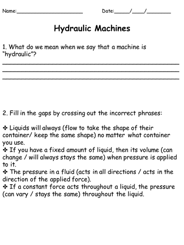 Pressure - Hydraulics | Teaching Resources