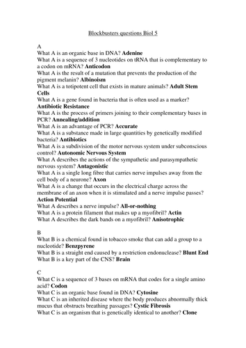 blockbusters for AQA biol 4/5 | Teaching Resources