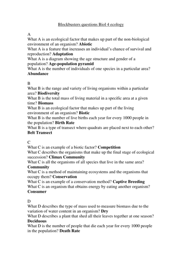 blockbusters for AQA biol 4/5 | Teaching Resources