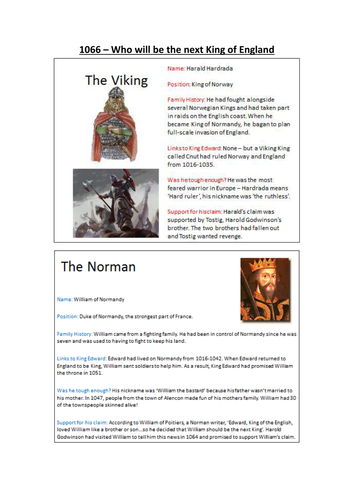 Who will be King? 1066 | Teaching Resources