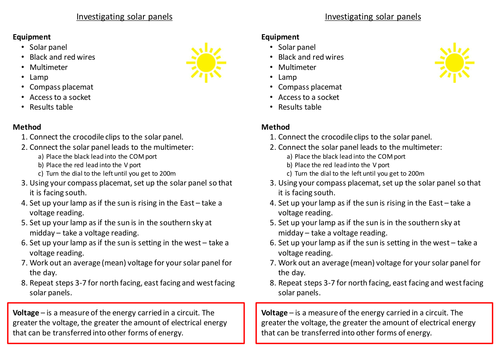 Investigating solar panels - worksheet | Teaching Resources