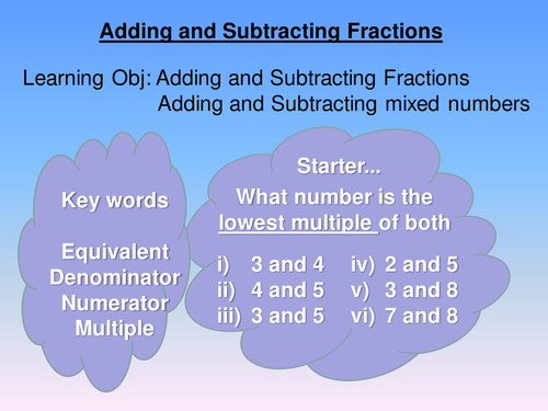 Adding and Subtracting Fractions - Lesson | Teaching Resources