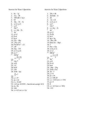 IGCSE Algebra Review Game - Core | Teaching Resources