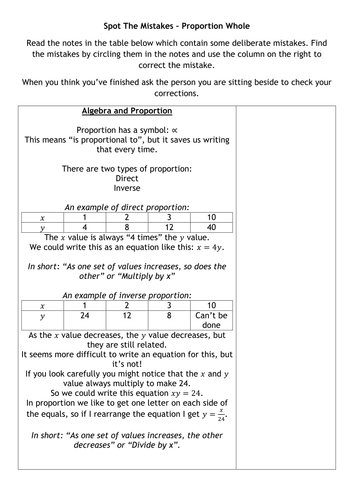 Spot The Mistakes - Proportion | Teaching Resources