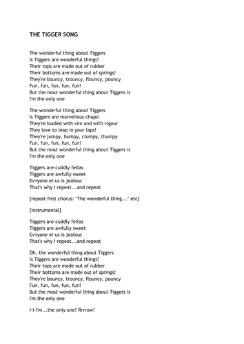 POETIC RHYTHM ( + THE TIGGER SONG) | Teaching Resources
