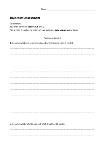Holocaust SOL - 12. Assessment | Teaching Resources