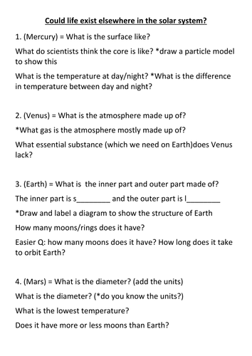 Could life exist elsewhere in the solar system | Teaching Resources