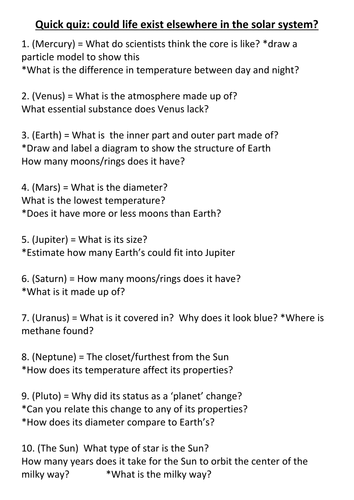 Could life exist elsewhere in the solar system | Teaching Resources