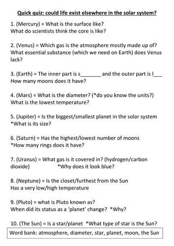 Could life exist elsewhere in the solar system | Teaching Resources