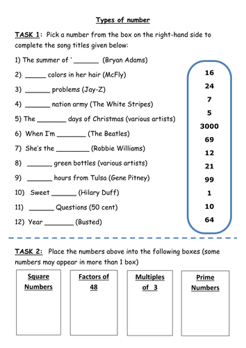 Types of number pop music quiz | Teaching Resources