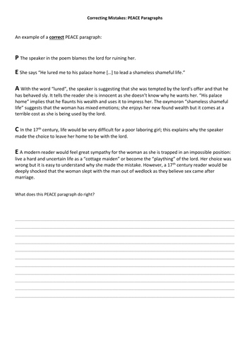 Moving Beyond PEE: PEACE Paragraphs | Teaching Resources