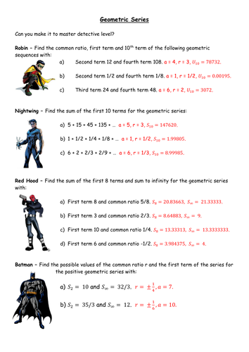 Geometric Series Worksheet and Solutions | Teaching Resources