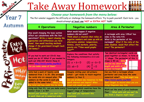 Take Away Homeworks for KS3 | Teaching Resources