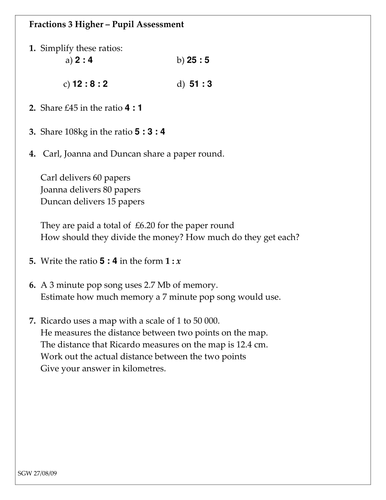 Fractions Worksheets or Assessments | Teaching Resources