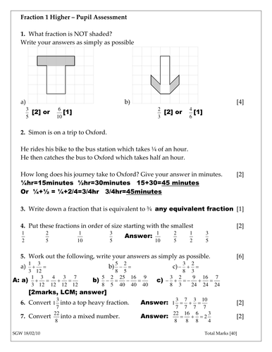 Fractions Worksheets or Assessments | Teaching Resources