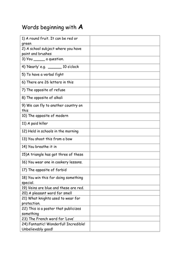 Word level activity. Words beginning with ... | Teaching Resources