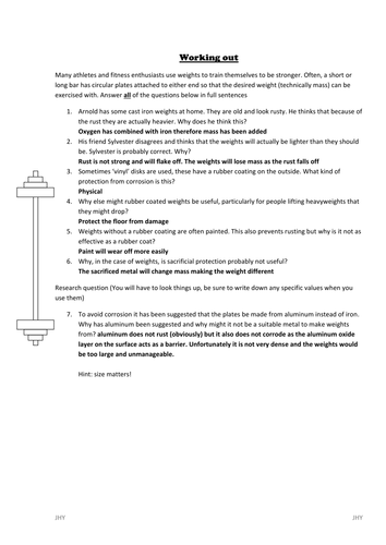 Corrosion and rusting questions | Teaching Resources