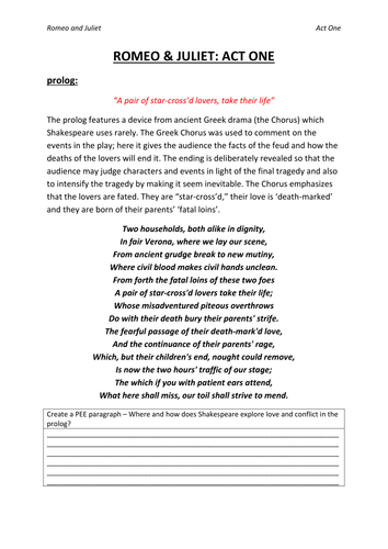 Romeo and Juliet - Act One | Teaching Resources