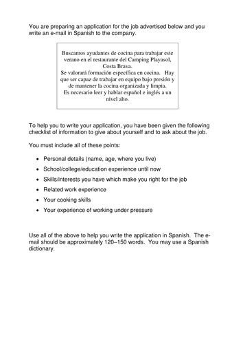 National 5 Spanish writing - sample papers | Teaching Resources