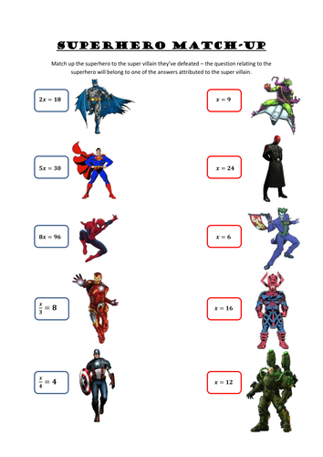 Superhero Match Up (Solving Equations) | Teaching Resources