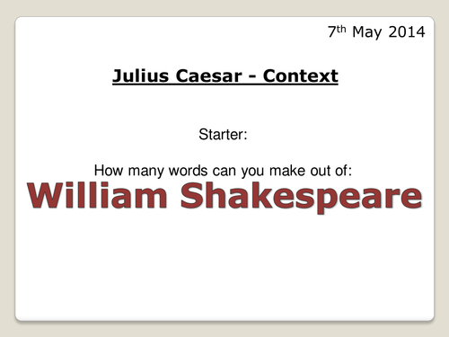 Julius Caesar - Shakespeare Context Lesson | Teaching Resources