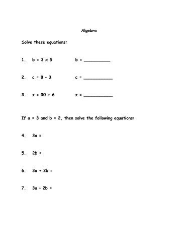 Algebra worksheet | Teaching Resources