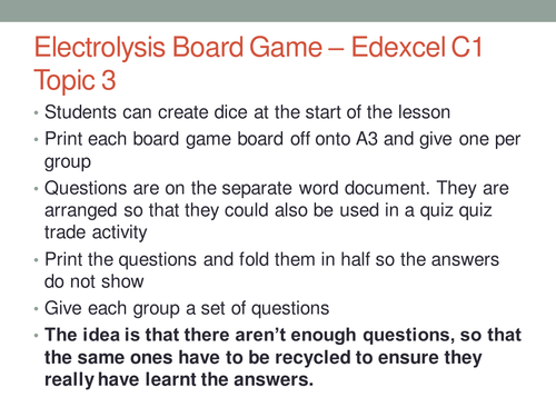 Electrolysis Board Game - Edexcel C1 | Teaching Resources