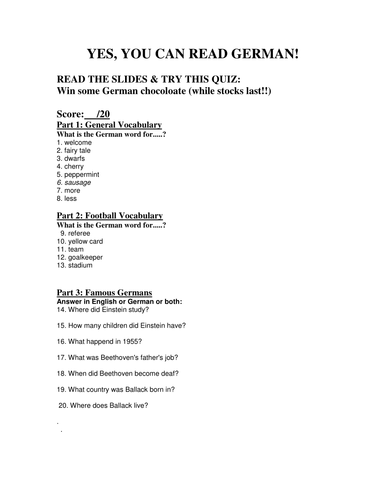 German Quiz for All updated | Teaching Resources