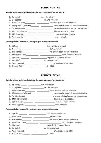 Perfect tense in French | Teaching Resources