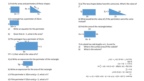 Perimeter questions using algebra | Teaching Resources