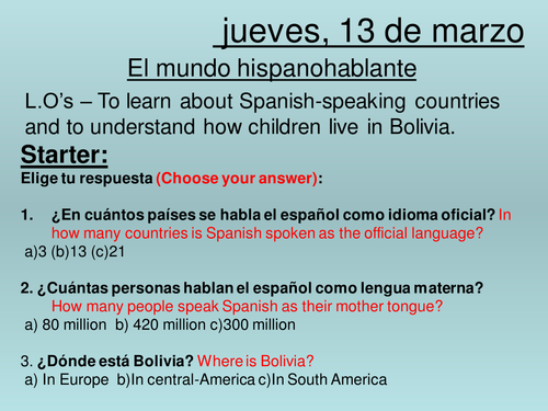 Bolivia / El mundo hispanohablante | Teaching Resources