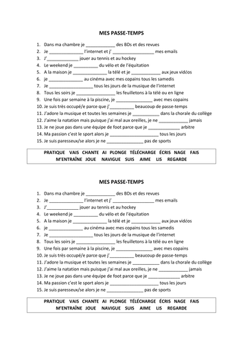 hobbies in French - mes passe-temps | Teaching Resources